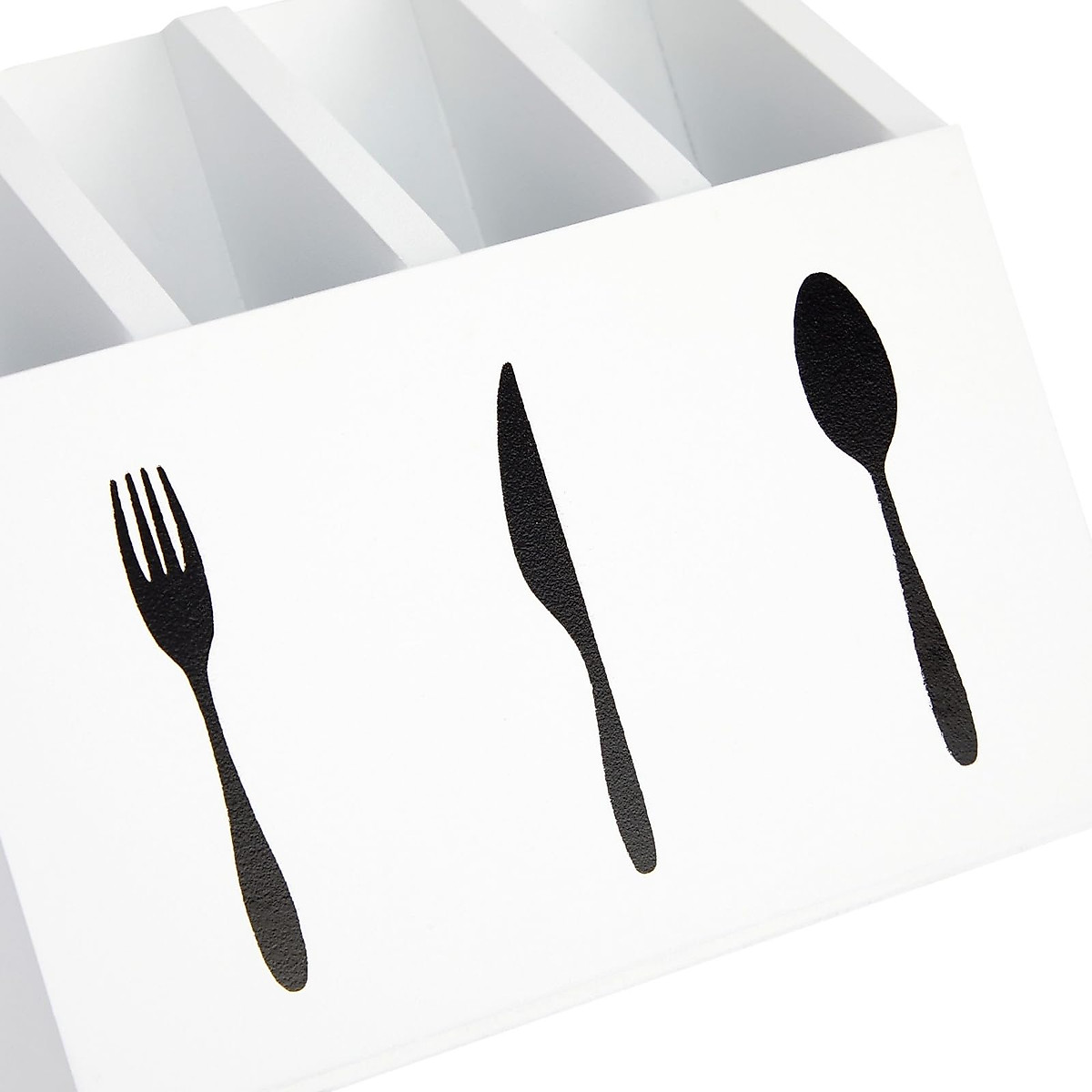 Wooden Utensil Holder, Silverware Caddy for Kitchen (7 x 5.5 x 6.6 In, White)