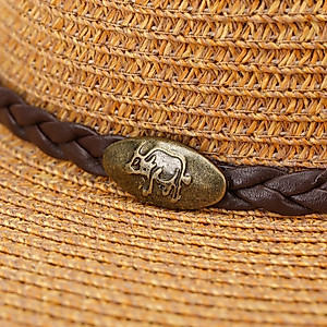 Womens Straw Cowboy Hat Western Beach Sun Hat for Men Wide Brim Fedora Hat Portable Cowgirl Hats Summer Panama Hat Coffee