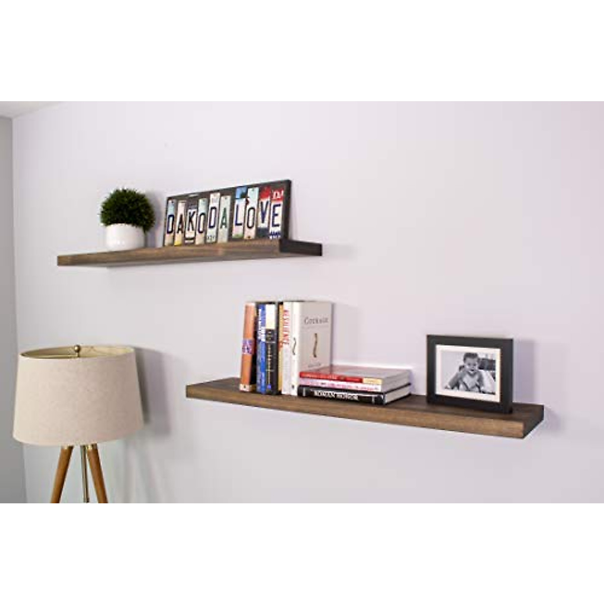 DAKODA LOVE Floating Shelves | Solid Poplar | Premium Craftsman Quality | Easy Hidden Bracket Wall Mount | Set of 2 (Espresso, 24" L x 10" D)