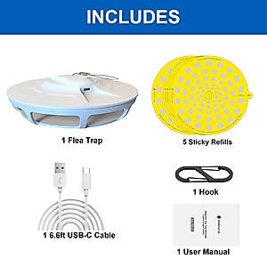 Kiwinurse Flea Traps for Inside Your Home - Indoor Flying Traps and Killer with 5 Flea Trap Refills and 9 Flea Trap LED Lights,1 Device + 5 Refills