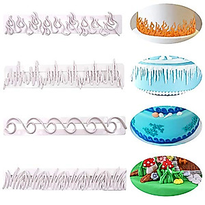 Mity rain Cake Fondant Embossing Mold-Flame/Wave/Grass/Icicles Plastic Mini Cookies Cutter for Sugarcraft Fondant Baking Mold Cake Decor Tool Cupcake Decorating (4 Pcs)