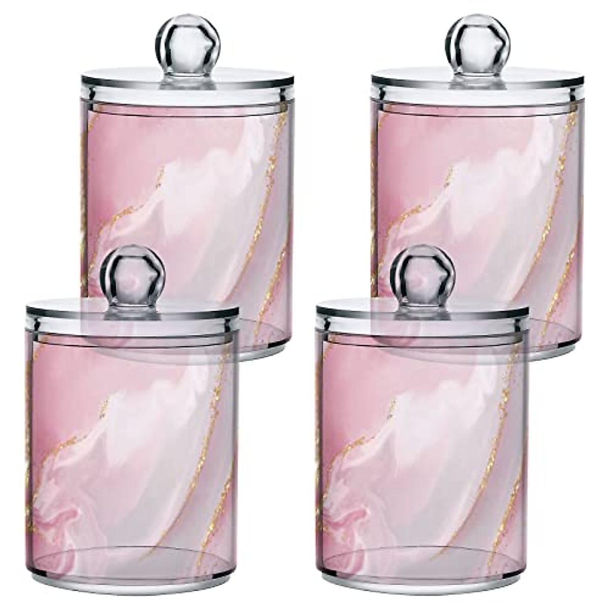 SUABO Plastic Jars with Lids,Luxury Pink and Grey MarbleStorage Containers Wide Mouth Airtight Canister Jar for Kitchen Bathroom Farmhouse Makeup Countertop Household,Set 2