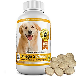 Amazing Omega 3 Fish Oil for Dogs - Itchy Skin Relief for Dog Dry Skin and Shedding - Dog Skin and Coat Supplement Omega 3 for Dogs - 120 Bacon Flavor Chews