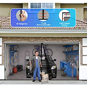 Garage Door Screen For 2 Car 18x7FT, Magnetic Screen Garage with Retractable Fiberglass Mesh and Heavy Duty Weighted Bottom, Easy Assembly & Pass, Hands Free Screen Door w/ 40 Magnets for Garage/Patio