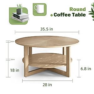 YESHOMY 35.5" Modern Round Coffee Table with Storage Shelf, 2-Tier Wood Coffee Table, Small Space Solution for Living Room Furniture, Easy to Assemble, Espresso