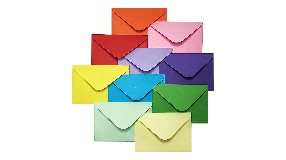 Mini Envelopes Bulk Pack - 100 Colorful Paper Gift Card Envelopes