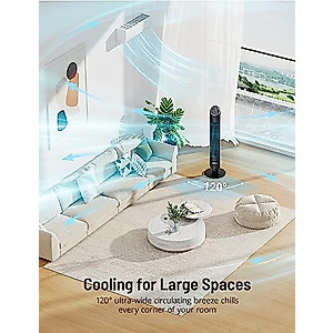 PARIS RHÔNE Tower Fan, 42” Bladeless Fan, 120° Oscillating Fan, 24 dB Quiet DC Motor, 12 Speeds, 4 Modes, Dustproof Mesh Filter, 12H Timer, Standing Fan with Remote for Bedroom, Home, Office
