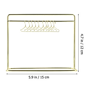 NUOBESTY Doll Hangers Miniature Garment Rack with 10pcs Mini Clothes Hangers Metal Dress Outfit Holders for Closet Wardrobe Dollhouse Furniture Accessories Golden Doll Closet