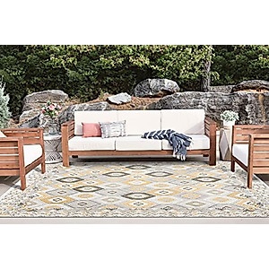 Double Sided, Water Resistant Indoor Outdoor Rug 8x10 | Outdoor Rugs for Patio, Deck, Porch, Entryway | Fade Resistant Outside Area Rug | 7'11'' x 10'3'' Cream | Floral, Tropical or Geometric