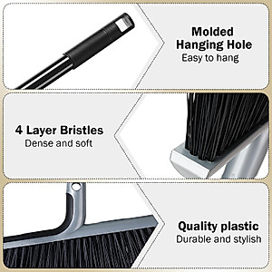 Roshtia 8 Pcs Heavy Duty Broom Set 58 Inch Outdoor Indoor Broom Commercial Stiff Broom with Long Handle Angle Broom Garage Broom Concrete Broom Outside Broom Outdoor Brooms for Sweeping Patio (Gray)