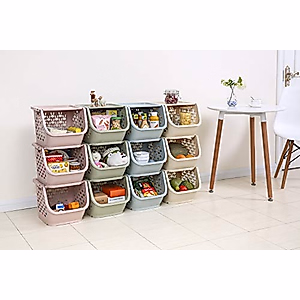 QsunQ 3-Set Stackable Storage Bins with Lids for Kitchen,Bathrooms,Bedrooms,Closets, Cabinets. Household Plastic Organization Baskets for Pantry. Storage Organizer Bin Basket (12x11x10inch) Blue