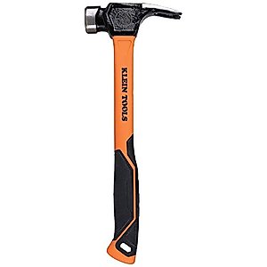 Klein Tools 832-26 Lineman's Claw Milled Hammer, 26-Ounce, Fiberglass Handle, Heavy Duty for Utility Poles, Milled Face, High Visibility Orange