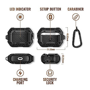 MOBOSI Compatible with AirPods Pro Case, Secure Lock Clip Full Body Shockproof Hard Shell Protective, Carbon Fiber Case Cover with Keychain for AirPod Pro (2019), Black