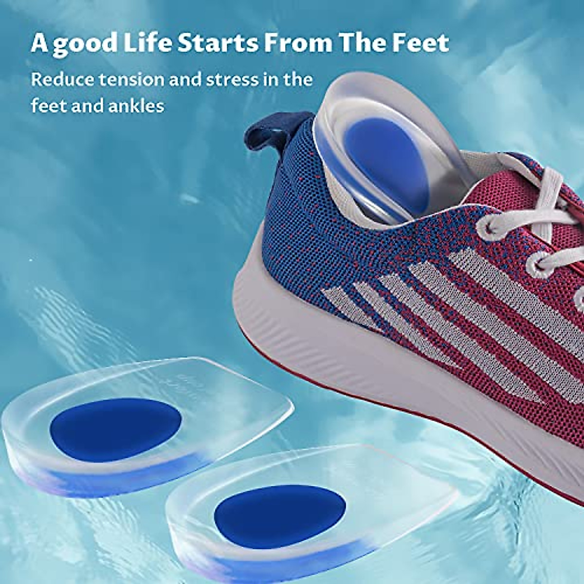 Silicone Gel Heel Cups for Heel Pain Shoe Inserts Heel Protectors for Plantar Fasciitis Foot Pads for Bone Spurs Heel Cushion Heel Lifts for Achilles Tendonitis (Large-6 Packs)