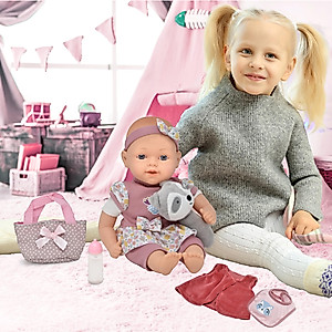 Gift Boutique 14 Inch Baby Doll for Toddlers Soft Body Baby Doll with Clothes Diaper Bag for Storage Bib Magic Disappearing Milk Bottle Playset for Girls 2 3 4 5