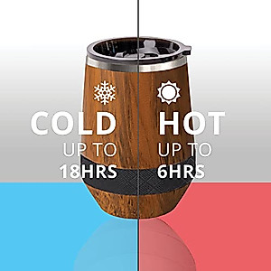 Elemental Wine Tumbler, 10oz Stainless Steel Wine Glasses, Vacuum Insulated Stemless Cup, Coffee Tumbler, Shatter-proof Sip Lid, Teak Wood
