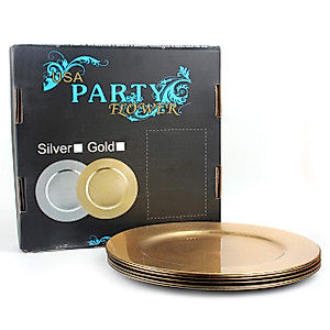USA Party Flower 13 Inch Elegant Hand Brushed Finish Plastic Charger Plate Set of 12 (Gold)