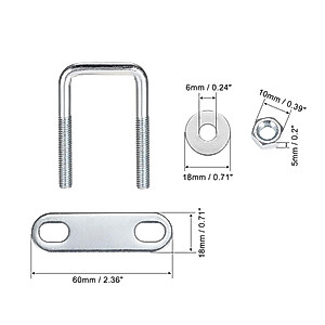 uxcell Square U-Bolts 1-3/8"(35mm) Inner Width Carbon Steel M6 with Nuts, Frame Plate, Round Washers 2 Set
