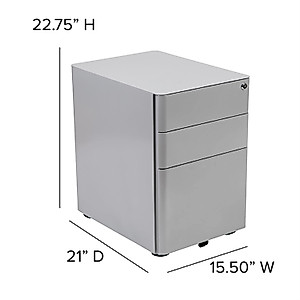 Flash Furniture Warner Modern 3-Drawer Mobile Locking Filing Cabinet with Anti-Tilt Mechanism and Hanging Drawer for Legal & Letter Files, Gray, Set of 1
