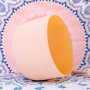 ENERGYSOUND 432Hz Perfect Pitch D Note Sacral Chakra Orange Colored Frosted Quartz Crystal Singing Bowl 10 inch +carrier bag mallet and o-ring included