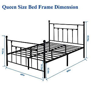 VECELO Queen Size Metal Platform Bed Frame with Headboard and Footboard, Heavy Duty Slat Support/No Box Spring Needed Mattress Foundation/Underbed Storage Space, Victorian Style, Black