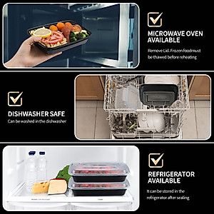 Ensbelei 25oz Meal Prep Containers with Lids, 50Pcs Extra-Thick Meal Prep Container Reusable, Disposable Black Lunch Boxes, Stackable, Microwaveable & Freezer Dishwasher Safe
