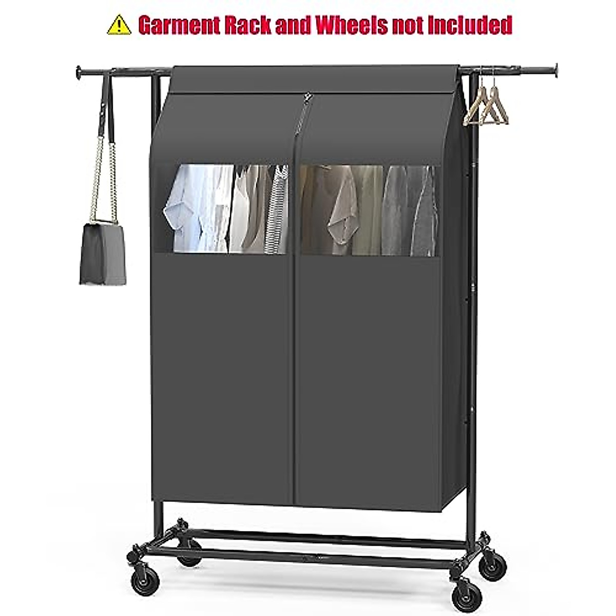 SimpleHouseware Garment Covers for Clothes Rack/Closet/Hanging Clothes, Enclosed Clear Window, Dark Grey