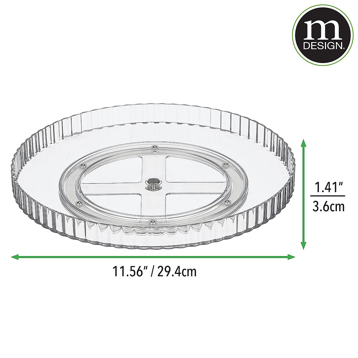mDesign Plastic Stackable Bin with Handles and 11.5" Round Fluted Lazy Susan Turntable Plastic Spinner Combo Set for Organization in Bathroom, Closet, Cabinet, or Vanity Countertop - Set of 2 - Clear