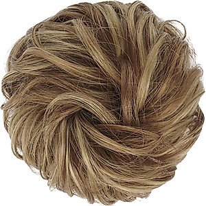 FESHFEN Messy Hair Bun Hair Pieces Wavy Curly Hair Bun Scrunchies Extensions Synthetic Chignon Hairpieces for Women Girls, Brown & Blonde 1 PCS
