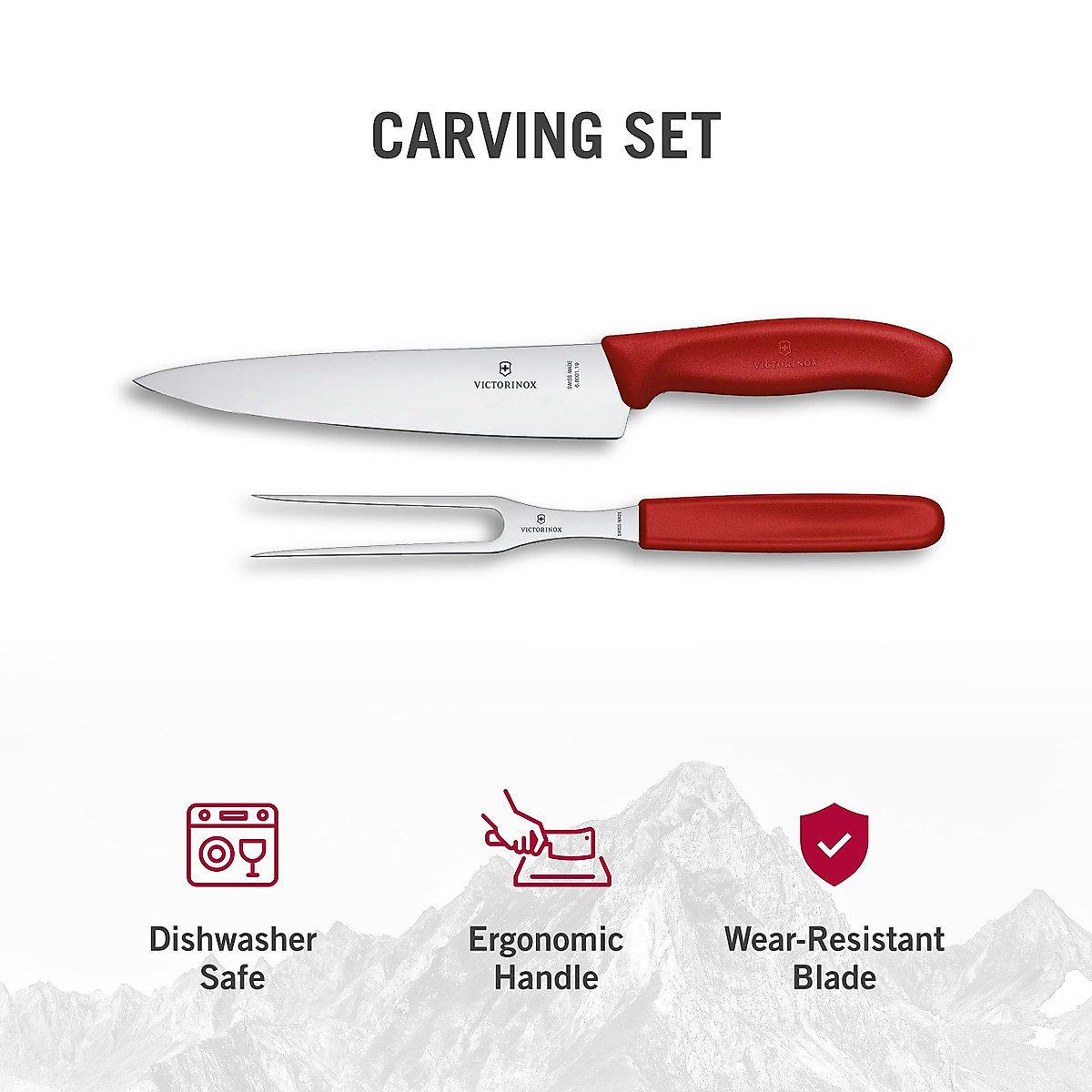 Victorinox 6.7131.2G Swiss Classic Carving Fork and Knife Set Red Set of 2