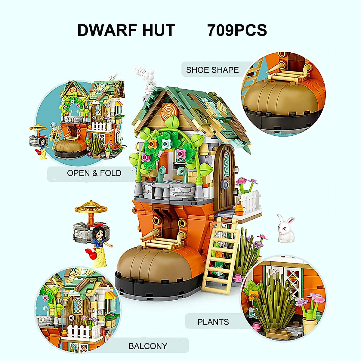 Seyaom Folding Fairy Tale Series House Building Sets, DIY Building Block Creative Construction Play Set,Forest Cabin/Dwarf Cabin Bricks Model Set, for Teens Boys Girls (Dwarf Cabin)