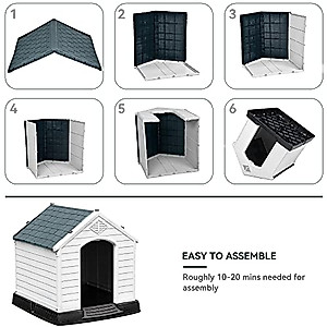 YITAHOME Large Plastic Dog House Outdoor Indoor Insulated Doghouse Puppy Shelter Water Resistant Easy Assembly Sturdy Dog Kennel with Air Vents and Elevated Floor (28.5''L*26''W*28''H, Gray)