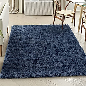 Nourison Lush Shag Modern & Contemporary Denim 5'3" x 7'3" Area -Rug, Easy -Cleaning, Non Shedding, Bed Room, Living Room, Dining Room, Kitchen (5x7)