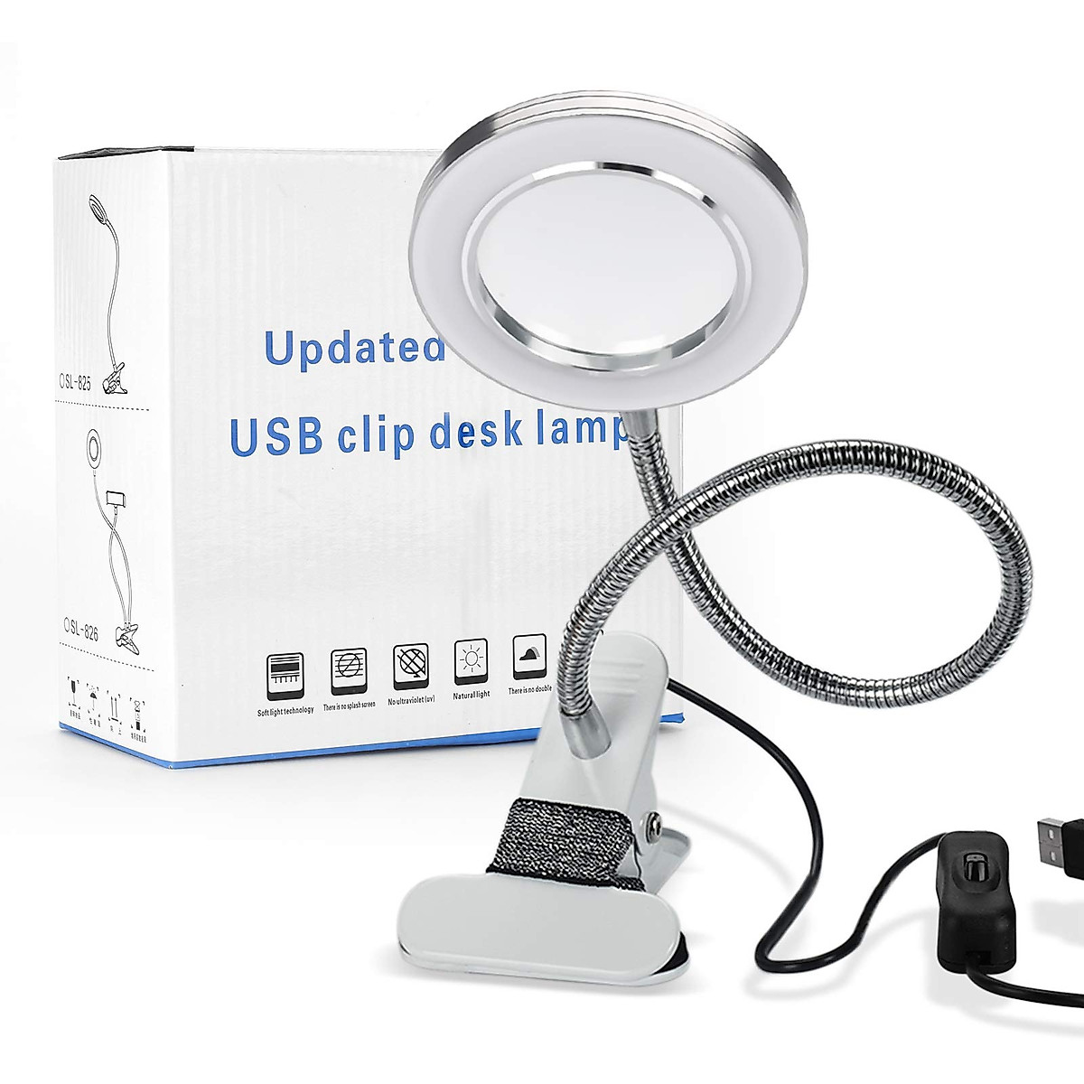 JimKing Magnifying Lamp, Tattoo Light Desk Lamp, LED Book Light with Clip, USB Bed Lamp for Reading, Tattoo, Make Up, Manicure