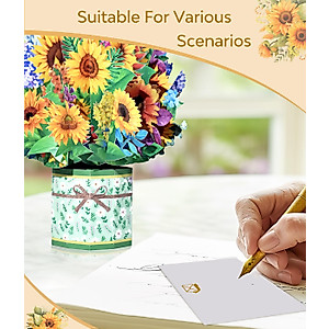 Sunflower 3D Pop-Up Card, Floral Greeting Card for Mother's Day, Summer Birthdays, Friendship Day, Graduation, Sunflower Bouquet Card for Mom, Grandma, Wife, or Friend, with Envelope and Note Card