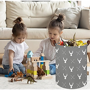 HIYAGON Large Storage Baskets,Waterproof Laundry Baskets,Collapsible Canvas Basket for Storage Bin for Kids Room,Toy Organizer,Home Decor,Baby Hamper(Grey deer)