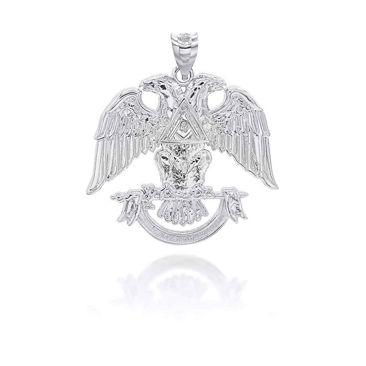 Solid .925 Sterling Silver Scottish Rite Double Headed Eagle Masonic Freemason Square & Compass Pendant