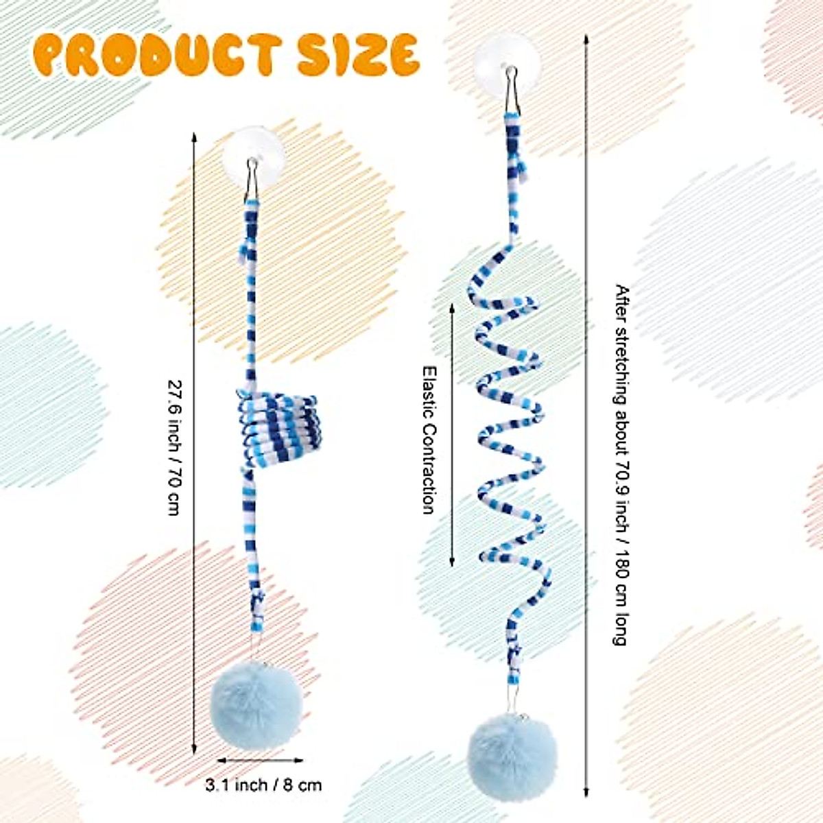 Woanger 4 Pcs Cat Spring Toys Hanging Cat Toy Hanging Door Interactive Cat Toys Cat Ball Toys with Bell Long Tail Stretchable Soft Plush Cat Teaser Toy for Kitten Chase Play and Kill Time, Gradient