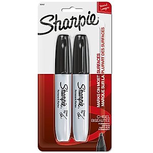 SHARPIE Permanent Markers, Chisel Tip, Black, 2 Count