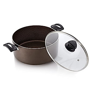 IMUSA USA 5 Quart Talent Master Line Nonstick Dutch Oven with Glass lid & Thermal Signal, Brown, (IMU-20077)