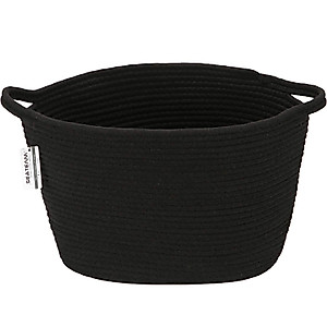 Sea Team Oval Cotton Rope Woven Storage Basket with Handles, Diaper Caddy, Nursery Nappies Organizer, Baby Shower Basket for Kid's Room, 14.2 x 9 x 11.4 Inches (Medium Size, Black)