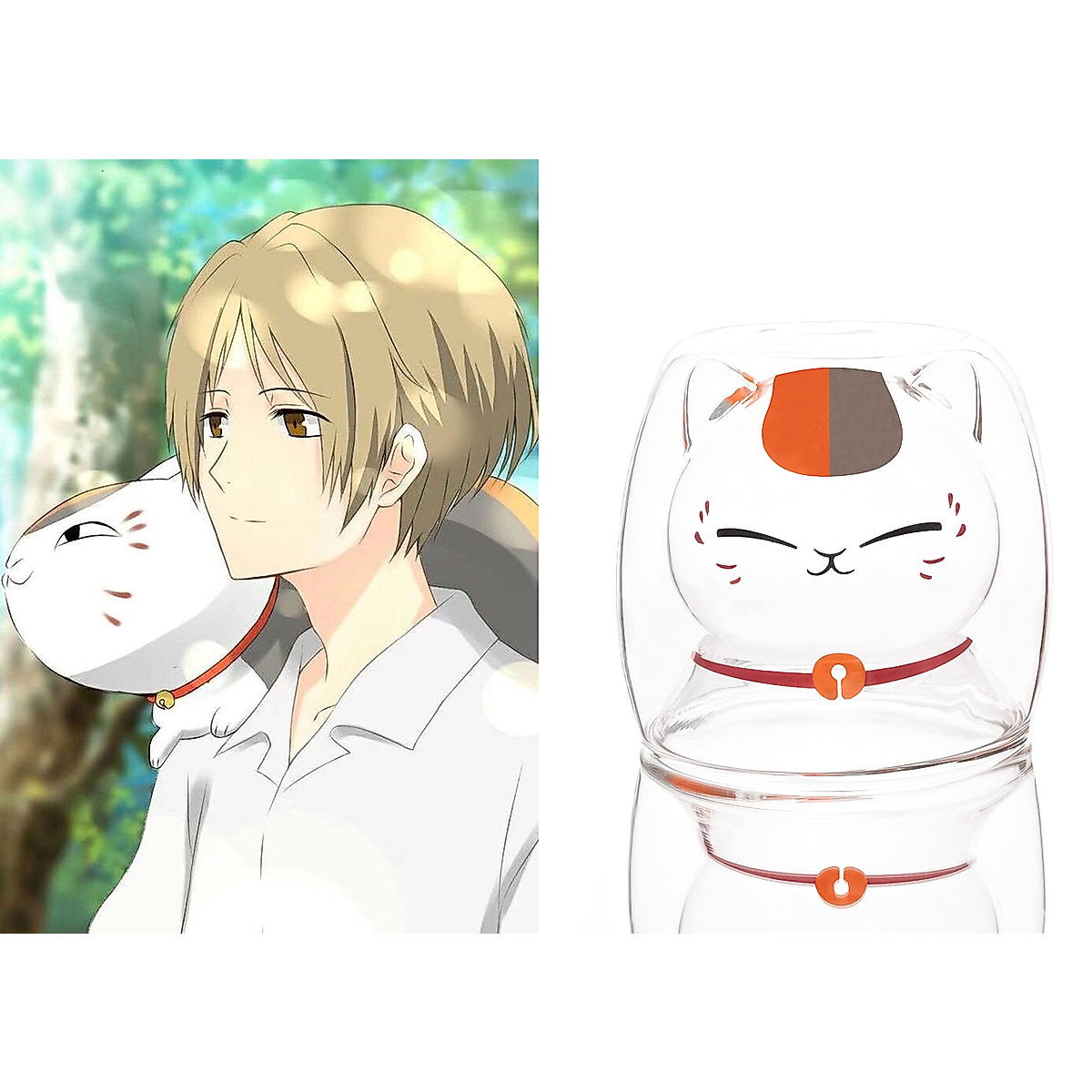 Roffatide Anime Natsume’s Book of Friends Nyanko Sensei Cute Mugs Double Wall Insulated Glass Coffee Tea Milk Cup Office Cup Best gift for Christmas Birthday Gift