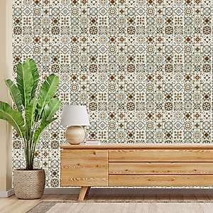 Miscasa Kitchen Peel and Stick Backsplash Tiles for Kitchen, Mediterranean Pattern Removable Waterproof for Wall Stickers, 10 Sheets (Brown)