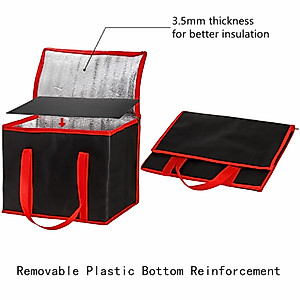 Cididu 4 Pack Insulated Reusable Grocery Shopping Bags, X-Large Cooler Bag and Food Warmer, Collapsible Pizza Delivery Bags Cooler Totes with Zippered Top and Baseboard for Food Delivery, Heavy Duty