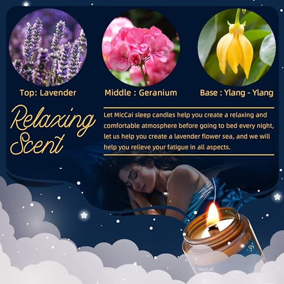 MicCai Scented Candles 7oz, Sleep Candles for Home Scented, Scented Candle Set for Stress Relief and Promote Sleep, Candles Gifts for Women and Men (2 Pack)