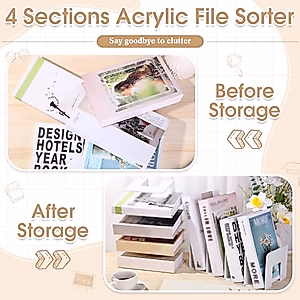 Jetec 4 Pcs Acrylic File Organizer Desk 4 Sections File Sorter Envelope Vertical Acrylic File Holder Book Paper Storage Divider for Office Supplies (White)