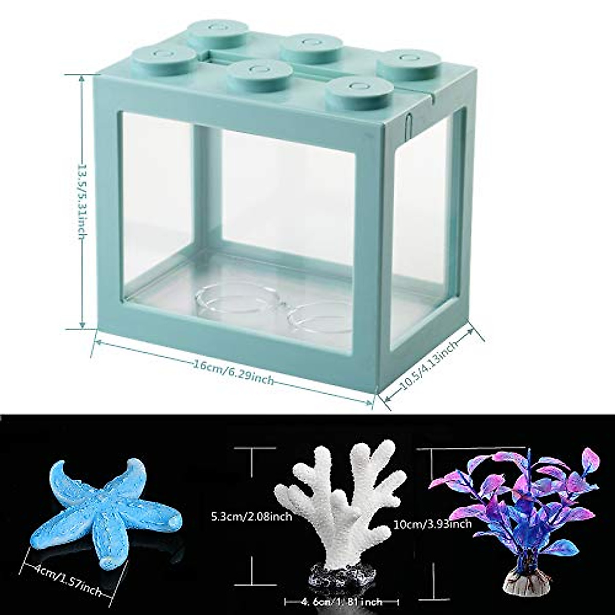 Small Betta Fish Tank, Large Fish Tank Fish Bow Aquarium with Imitation Starfish Coral Decoration, Clear Stackable Cube Tank for Ant Feeding Jellyfish Goldfish Moss Balls Insects,76oz