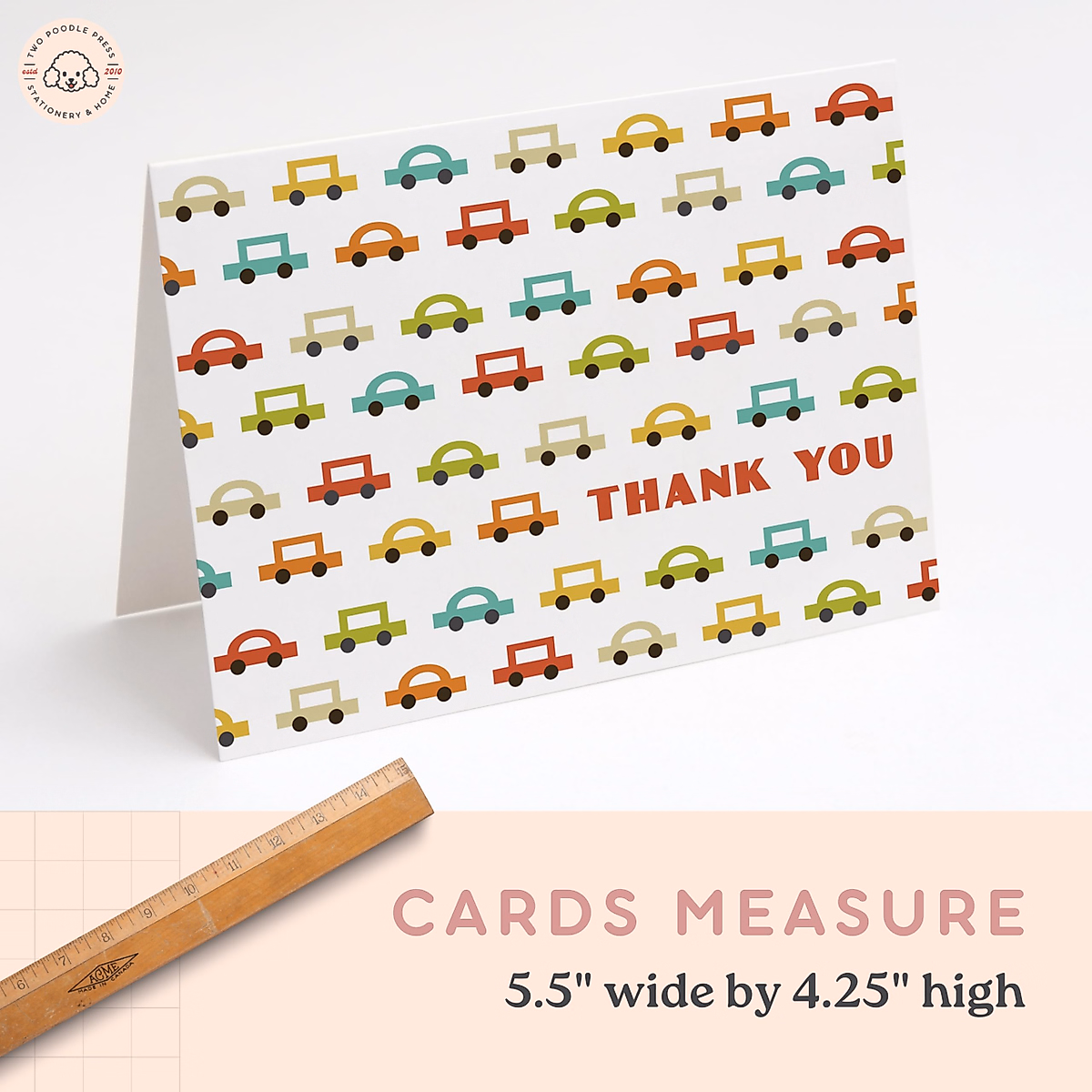 Two Poodle Press Boy Thank You Cards, Retro Car Thank You Notes with Envelopes - For Birthdays, Baby Showers, Graduation, Kids Stationery, Baptism Thank You, Teacher Appreciation - Liam