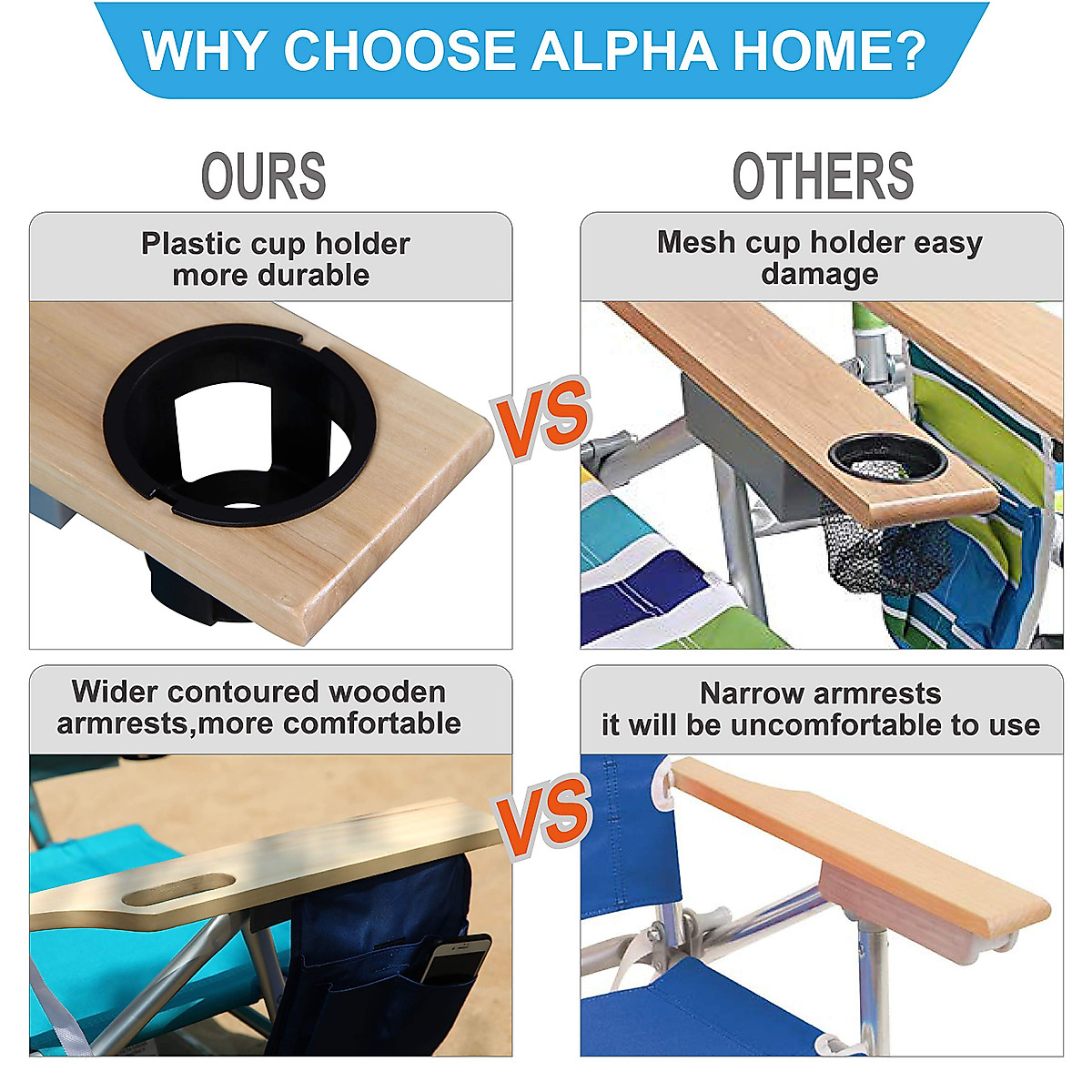 ALPHA CAMP Beach Chair With Cooler Bag Oversized Heavy Duty Steel Frame Support 250 LBS Collapsible Padded Camping Folding Chair with Cup Holder Quad Lumbar Back Chair Portable for Outdoor/Indoor，Wave