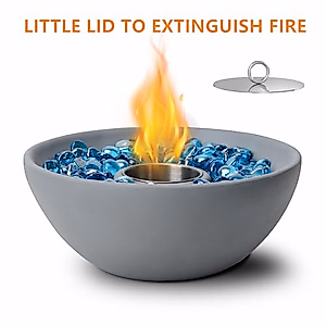 Tabletop Fire Bowl, 10.5 Inch Portable Clean Burning Alcohol Firepit, Concrete Fireplace for Indoor and Outdoor use Gray